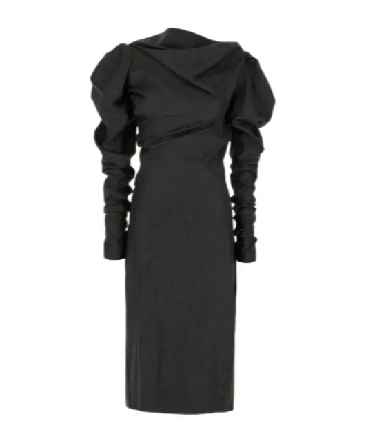 VIVIENNE WESTWOOD Asymmetrical Neckline Puff Sleeve Midi Dress