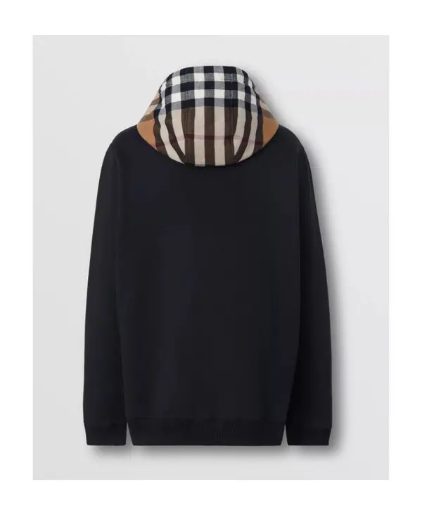 Burberry Zip-up Drawstring Hoodie With Plaid Interior - Black