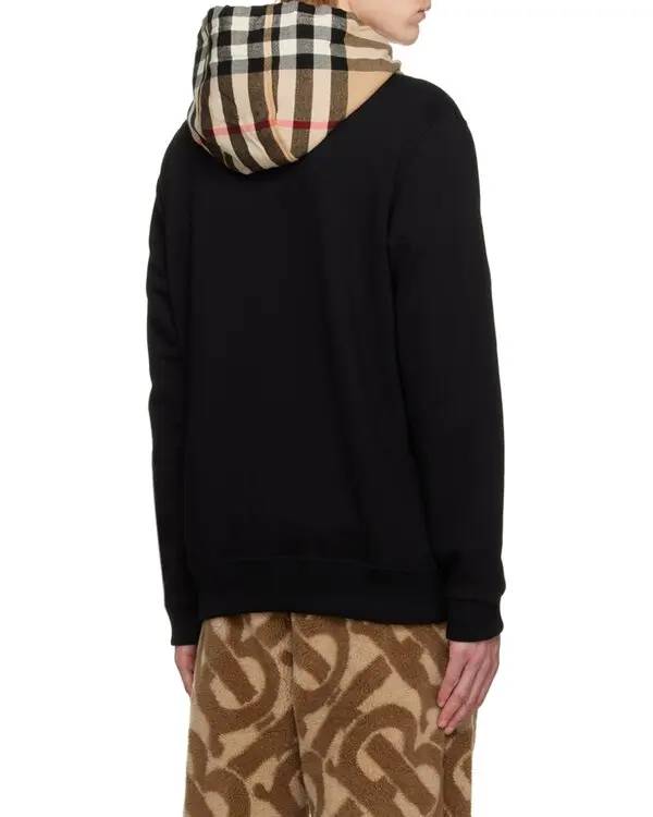 Burberry Zip-up Drawstring Hoodie With Plaid Interior - Black