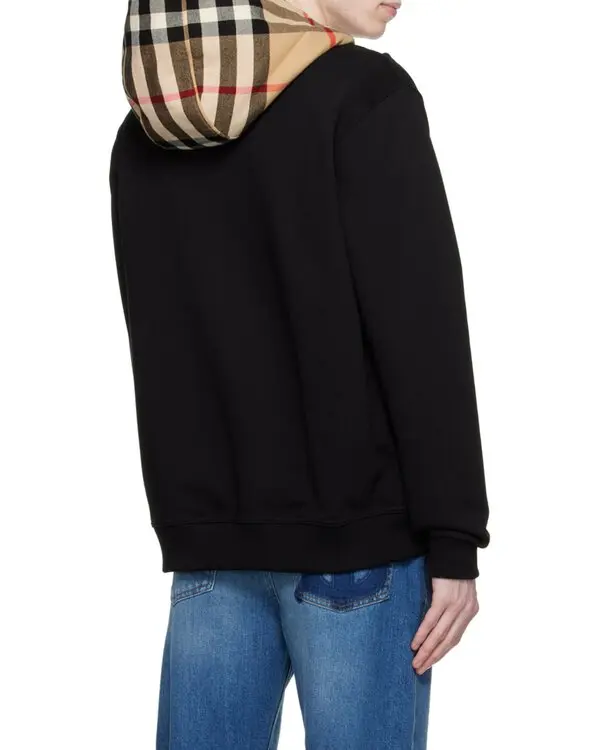 Burberry Zip-up Drawstring Hoodie With Plaid Interior - Black