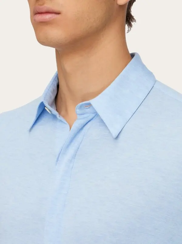 FERRAGAMO Logo-embroidery Long Sleeved Shirt - Blue