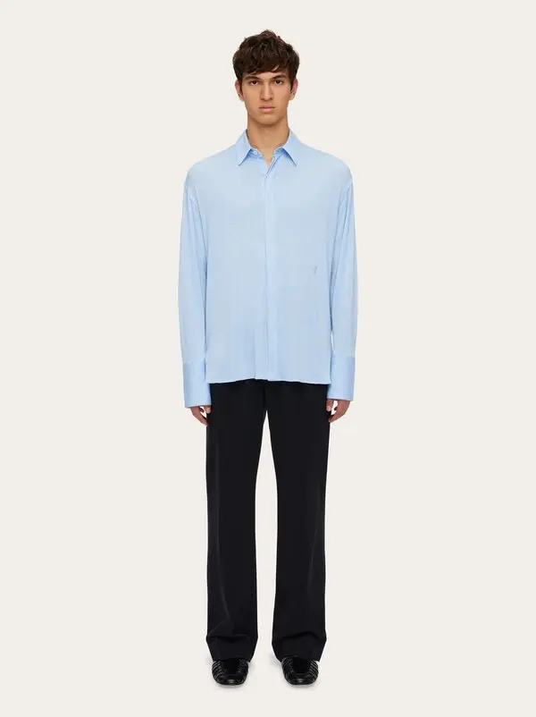 FERRAGAMO Logo-embroidery Long Sleeved Shirt - Blue