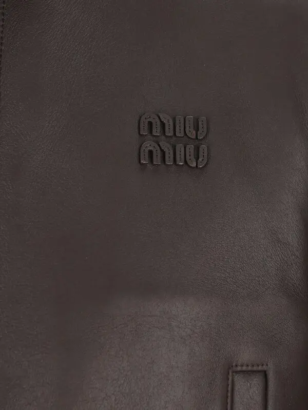 Miu Miu Leather Bomber Jacket With Ribbed Accents