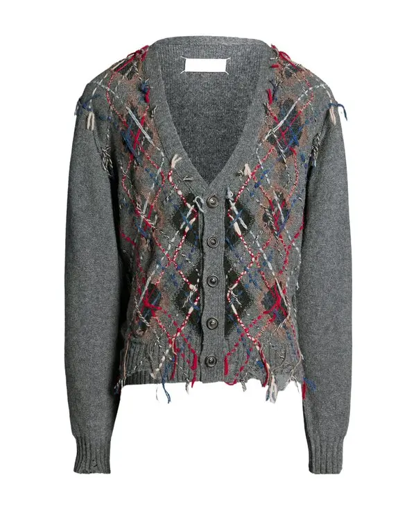 MAISON MARGIELA V-neck Argyle Knit Cardigan - Gray