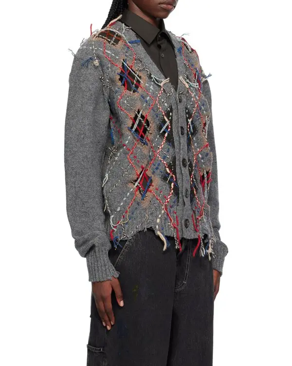 MAISON MARGIELA V-neck Argyle Knit Cardigan - Gray