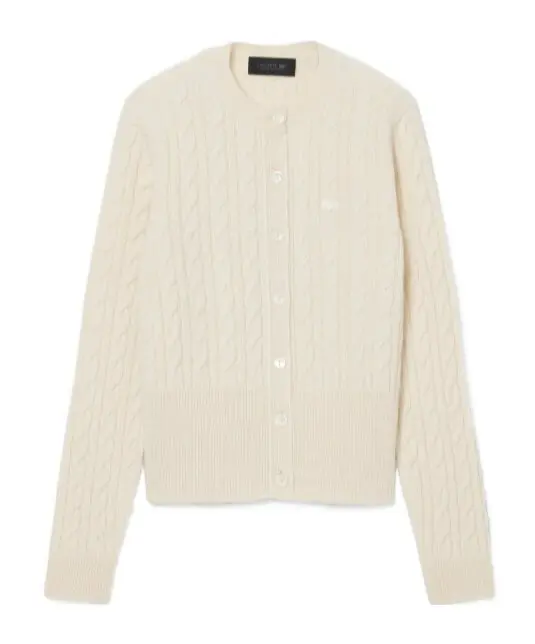 Lacoste Cashmere Cable Knit Cardigan - White