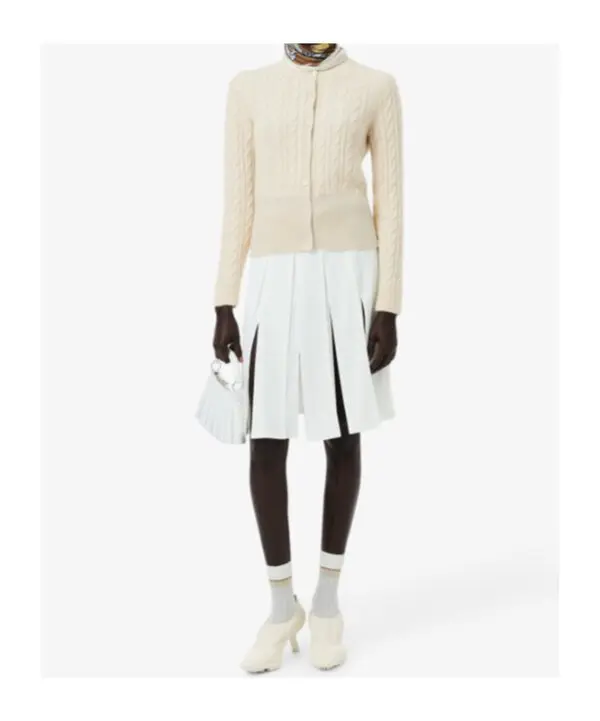 Lacoste Cashmere Cable Knit Cardigan - White