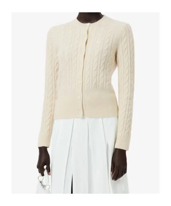 Lacoste Cashmere Cable Knit Cardigan - White