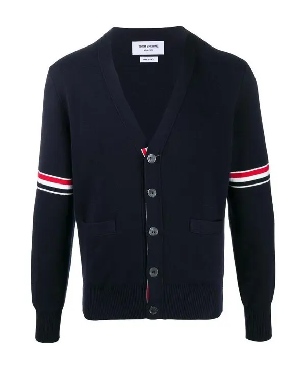 Thom Browne 4-bar Stripe V-neck Cardigan - Navy Blue