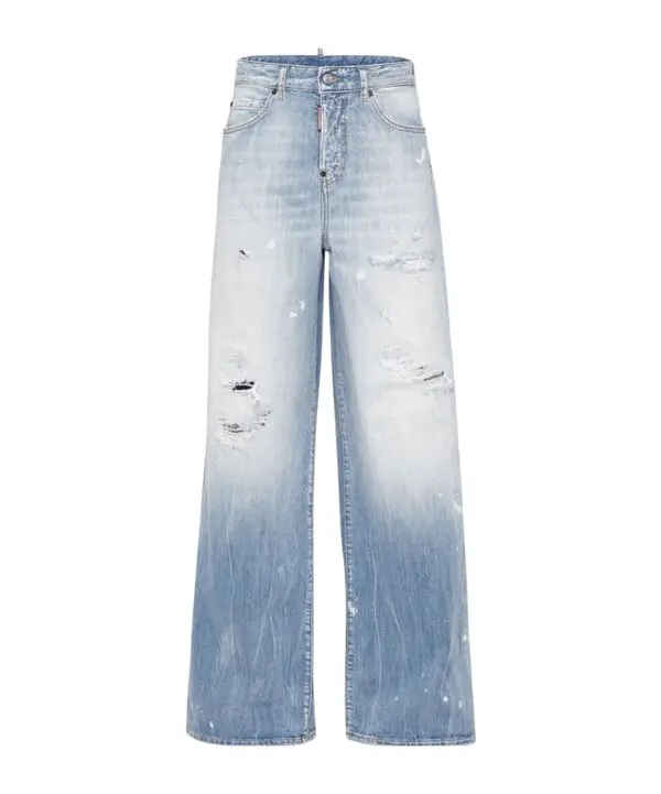 Dsquared2 Distressed Wide-leg Jeans With Logo Patch - No