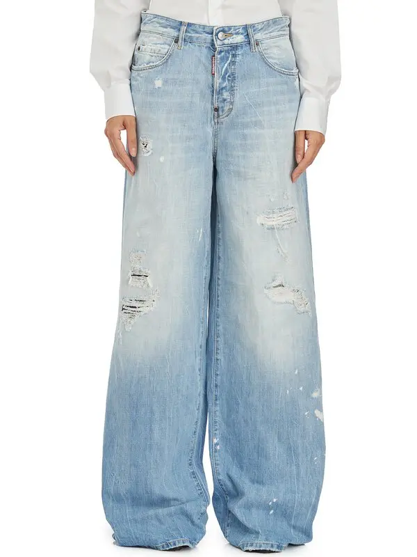 Dsquared2 Distressed Wide-leg Jeans With Logo Patch - No