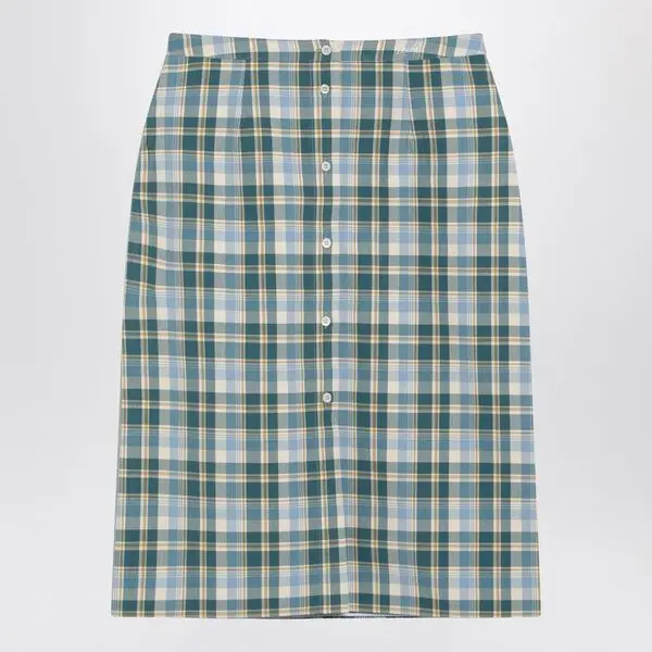 Prada Plaid Cotton Pencil Skirt - Gray