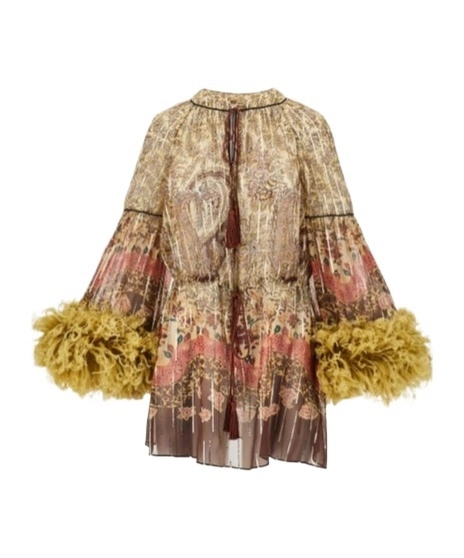Valentino Garavani Paisley Printed Feather-trim Blouse - Brown