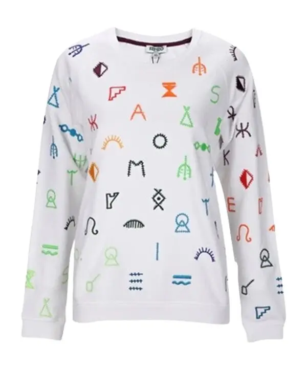 Kenzo Round Neck Embroidered Long Sleeve Sweater - White
