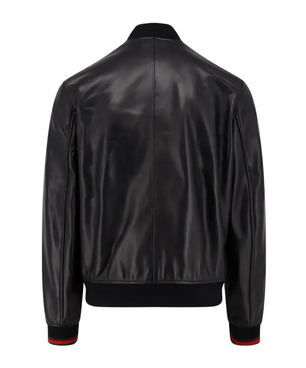 Gucci Leather Zip-up Jacket With Embroidered Logo