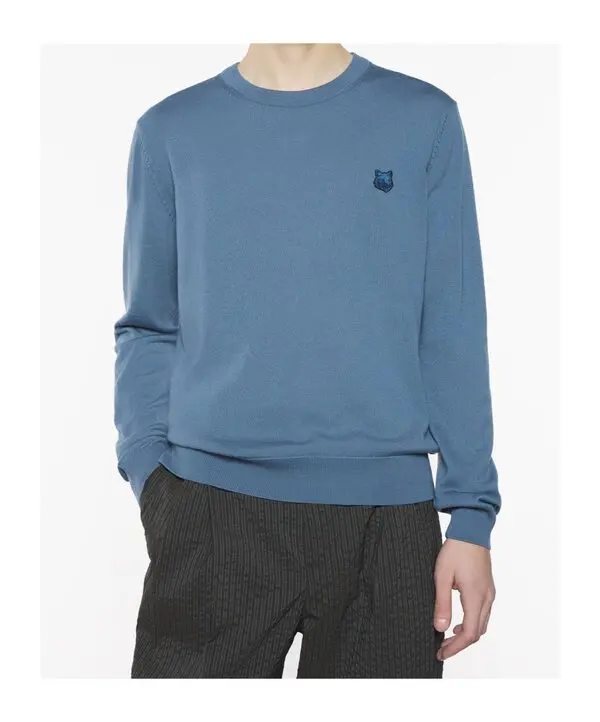 Maison Kitsuné Bold Fox Head Patch Knit Jumper - Brittany Blue