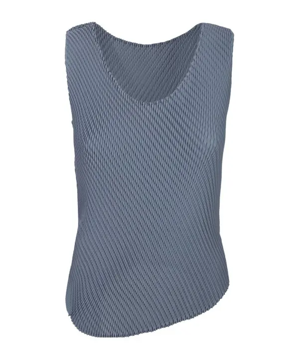 Issey Miyake Sleeveless Round Neck Pleated Cover-up - Gray