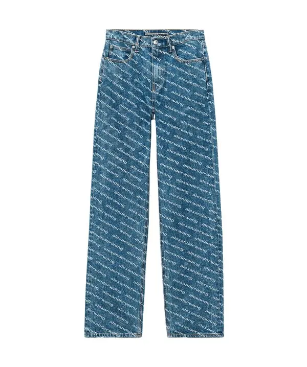 Alexander Wang Mid Rise Jeans With All-over Logo Print - Blue