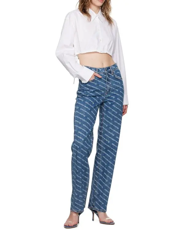 Alexander Wang Mid Rise Jeans With All-over Logo Print - Blue