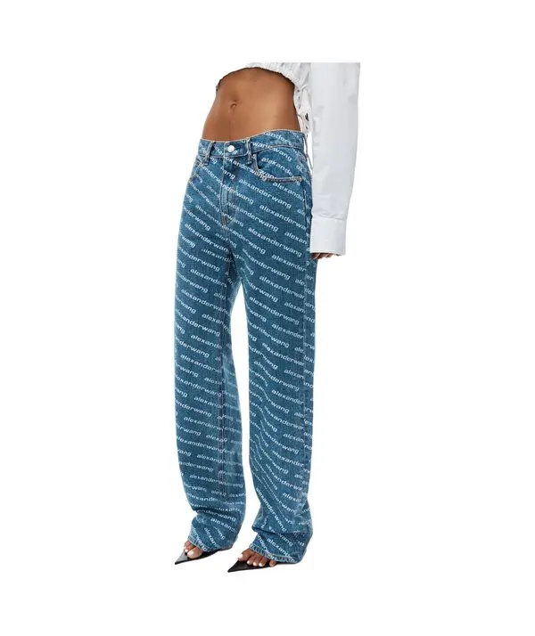 Alexander Wang Mid Rise Jeans With All-over Logo Print - Blue