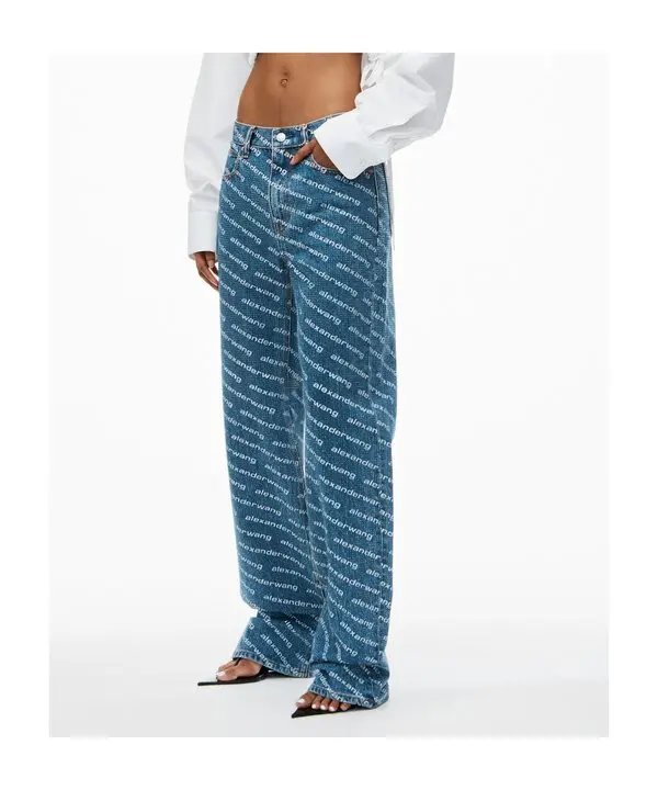 Alexander Wang Mid Rise Jeans With All-over Logo Print - Blue