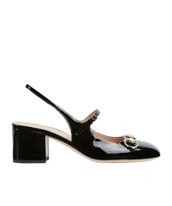 Gucci Horsebit Detailed Square Toe Pumps - Black