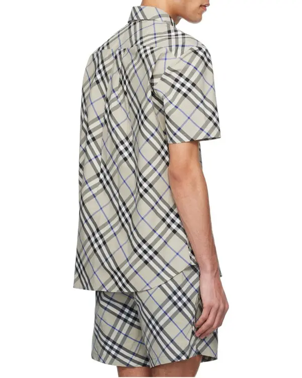 Burberry Nova Check-jacquard Short Sleeved Shirt - Lichen Color
