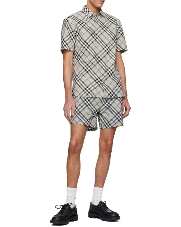 Burberry Nova Check-jacquard Short Sleeved Shirt - Lichen Color