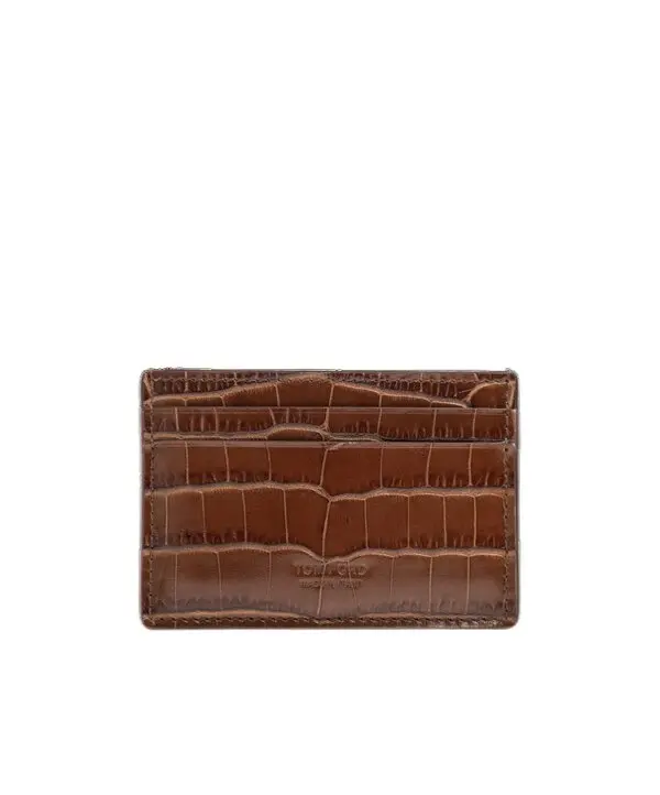 TOM FORD Logo Debossed Card Holder - Brown