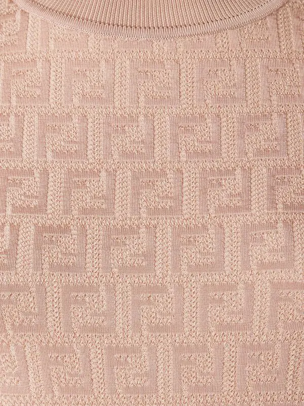 Fendi Short Sleeved Crewneck Dress With Micro Ff Motif - Pink