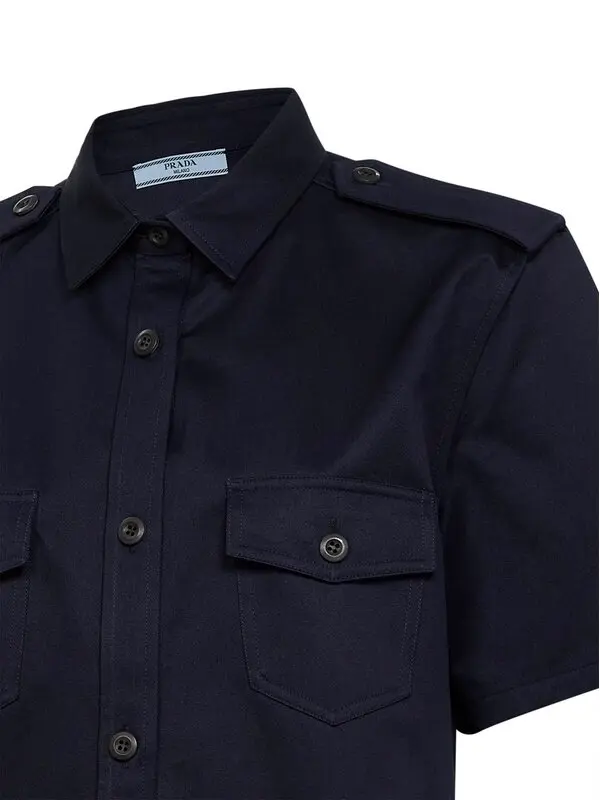 Prada Short-sleeved Buttoned Shirt With Classic Collar - Navy Blue