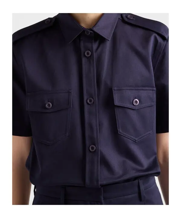 Prada Short-sleeved Buttoned Shirt With Classic Collar - Navy Blue