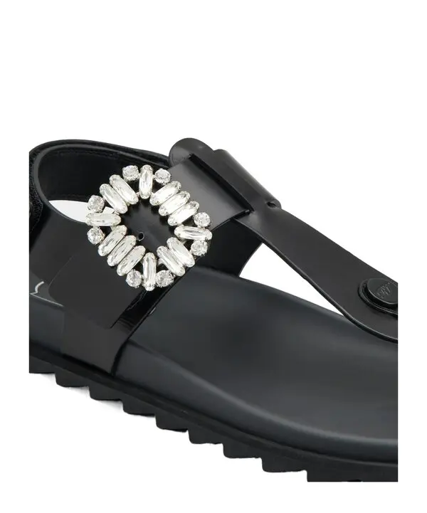 ROGER VIVIER Leather Thong Sandals With Crystal Buckle - Black