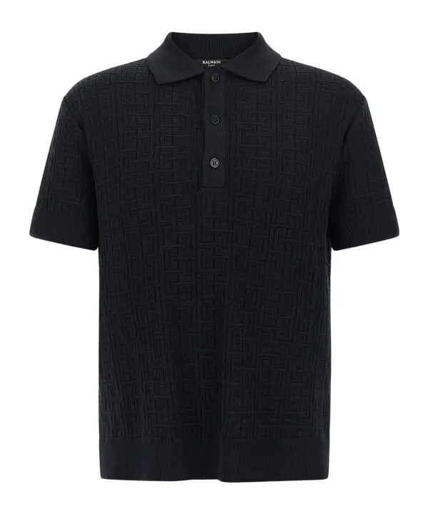 Balmain Monogram Knit Polo Shirt - Black