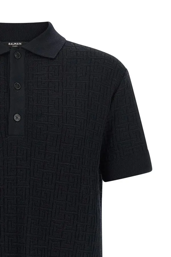 Balmain Monogram Knit Polo Shirt - Black