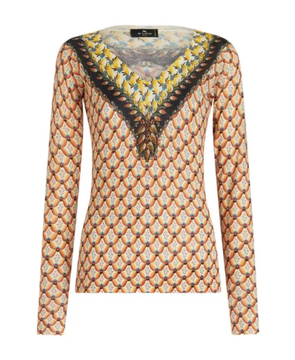 Etro Floral-printed V-neck Knitted Top - Nude