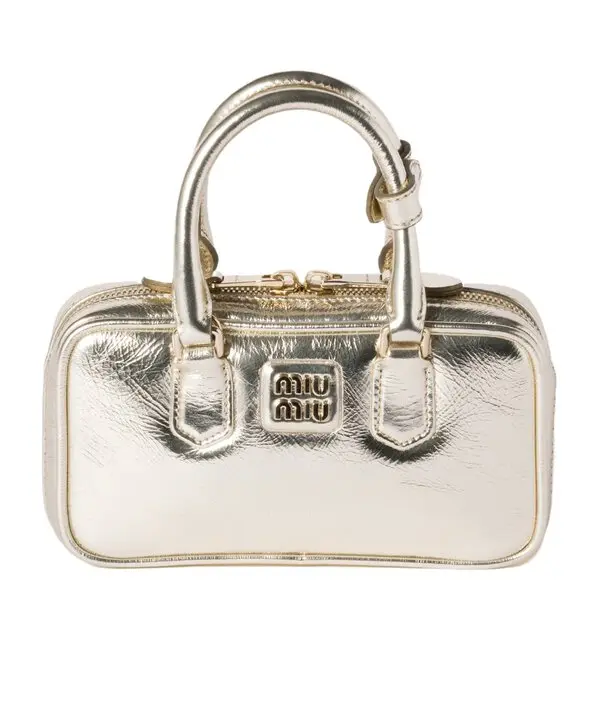 Miu Miu Arcadie Mini-bag In Laminated Nappa Leather - Pyrite