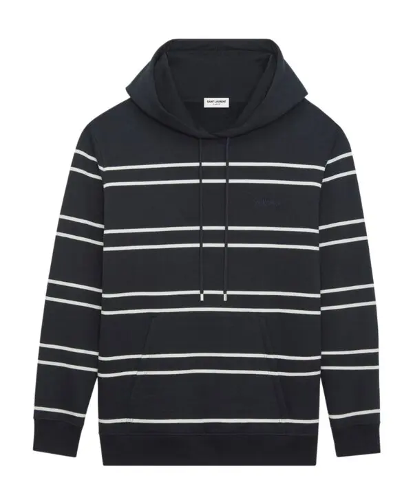 Saint Laurent Striped Drawstring Hoodie - Black