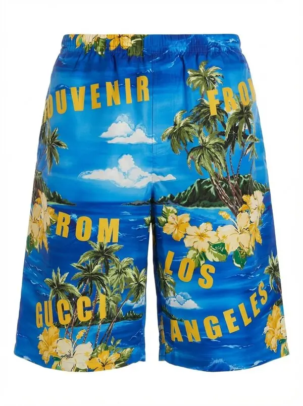 Gucci Printed Elastic Waist Bermuda Shorts - Blue