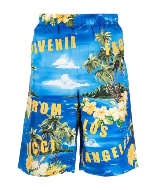 Gucci Printed Elastic Waist Bermuda Shorts - Blue