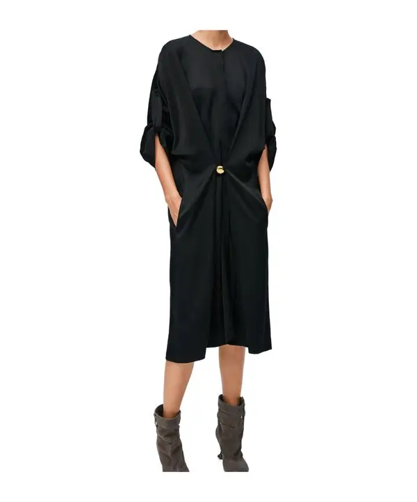 Loewe Round Neck Midi Dress With Anagram Pebble Pins
