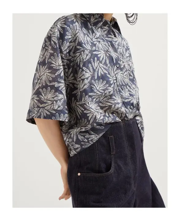 Brunello Cucinelli Leaf-print Silk Shirt