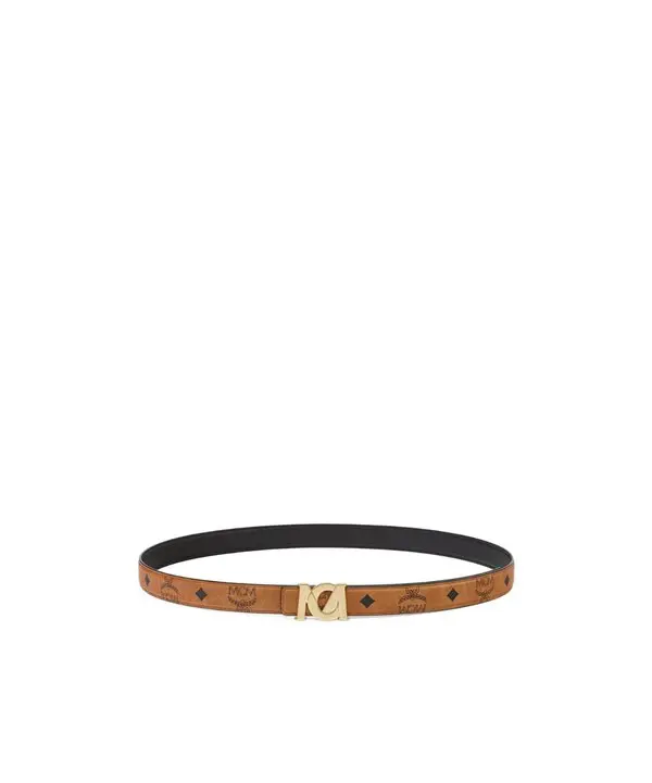 Mcm M-art Logo Plaque Buckled Belt - Cognac