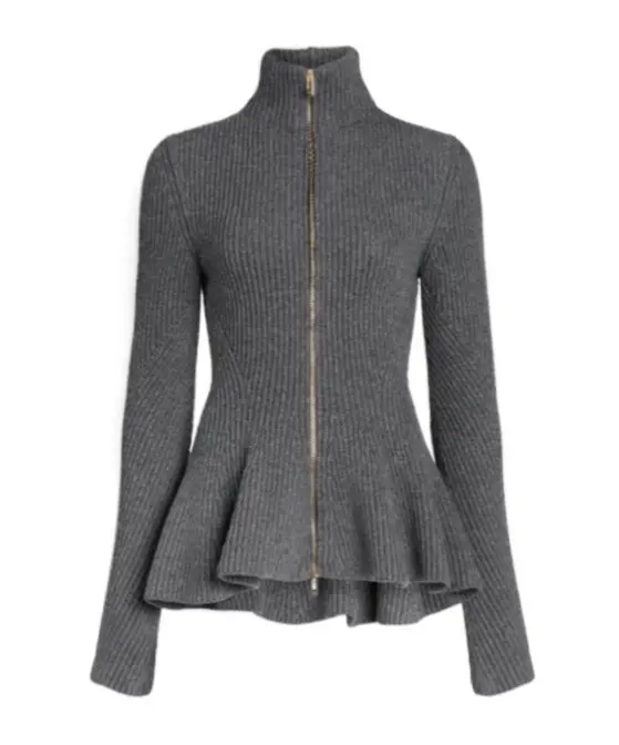 Alaïa Ribbed Knit Peplum Cardigan - No