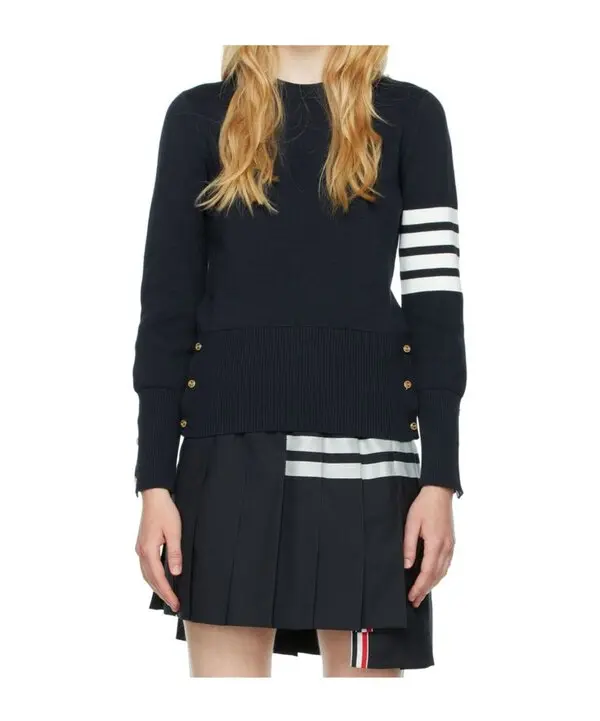 Thom Browne 4-bar Crewneck Knitted Jumper - Navy Blue