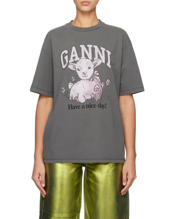 GANNI Logo Printed Crewneck T-shirt