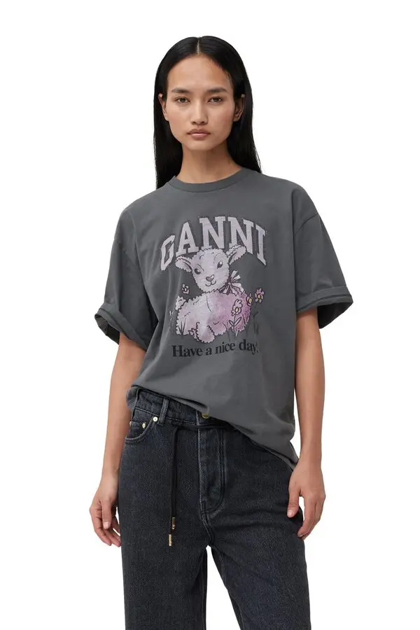 GANNI Logo Printed Crewneck T-shirt