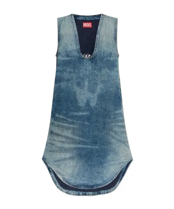 DIESEL® De-laris Sleeveless V-neck Denim Mini Dress - Blue