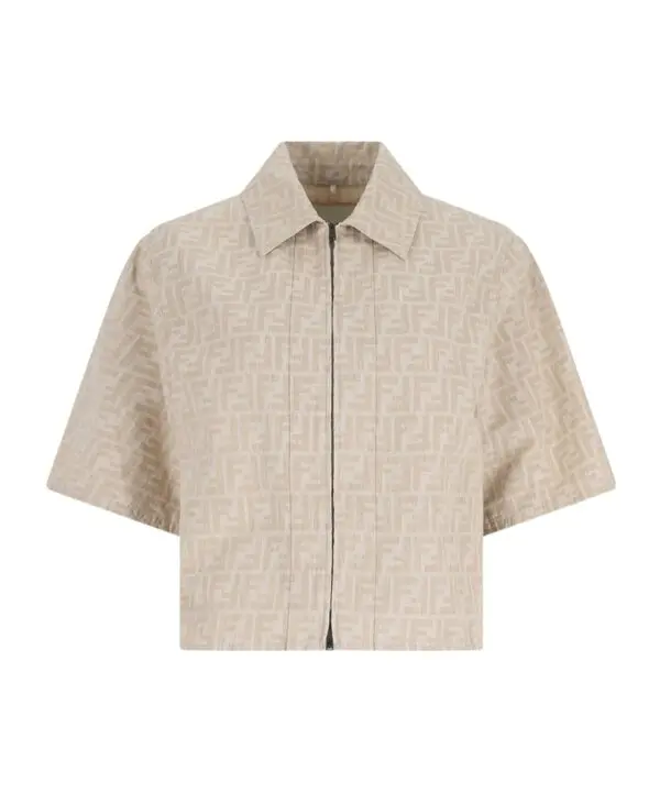 Fendi Ff Chambray Zipped Cropped Jacket - Beige
