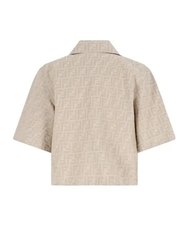Fendi Ff Chambray Zipped Cropped Jacket - Beige